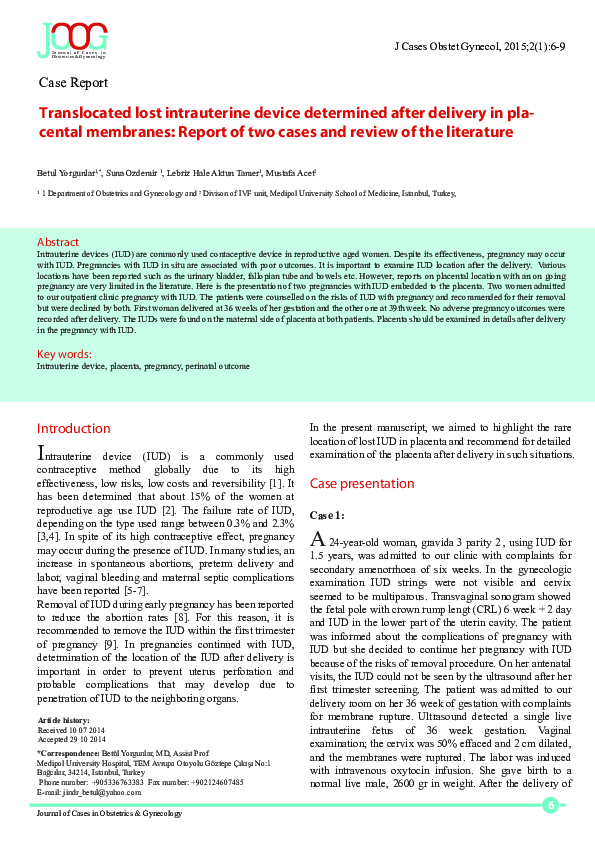 (PDF) Translocated lost intrauterine device determined after delivery ...