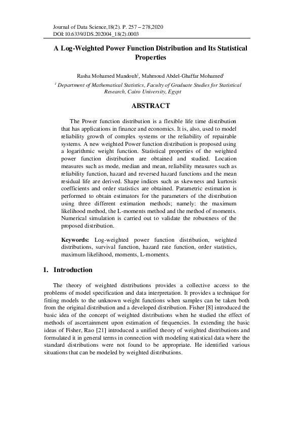 Pdf A Log Weighted Power Function Distribution And Its Statistical