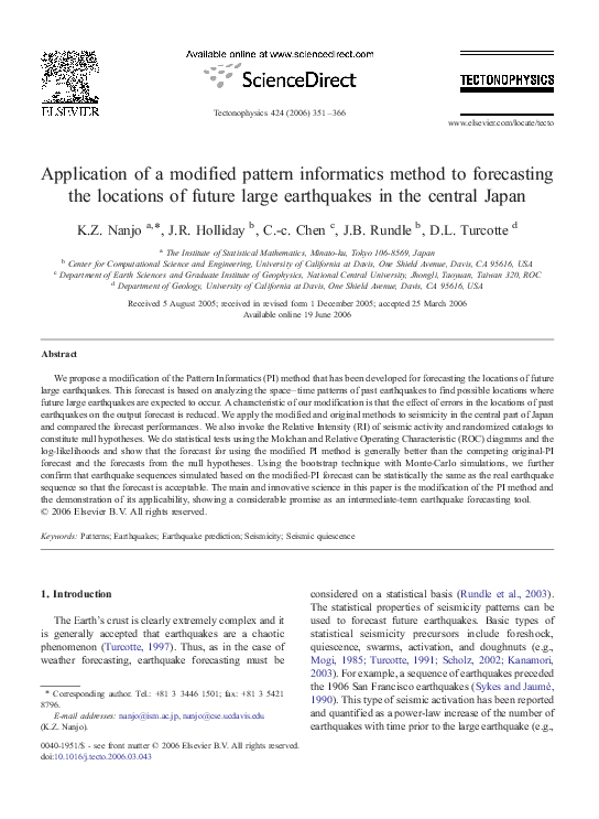 (PDF) Application of a modified pattern informatics method to forecasting the locations of ...