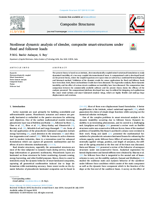 (PDF) Nonlinear dynamic analysis of slender, composite smart-structures under fixed and follower ...