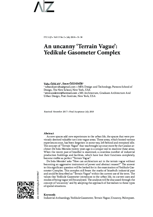 (PDF) An uncanny ‘Terrain Vague’: Yedikule Gasometer Complex