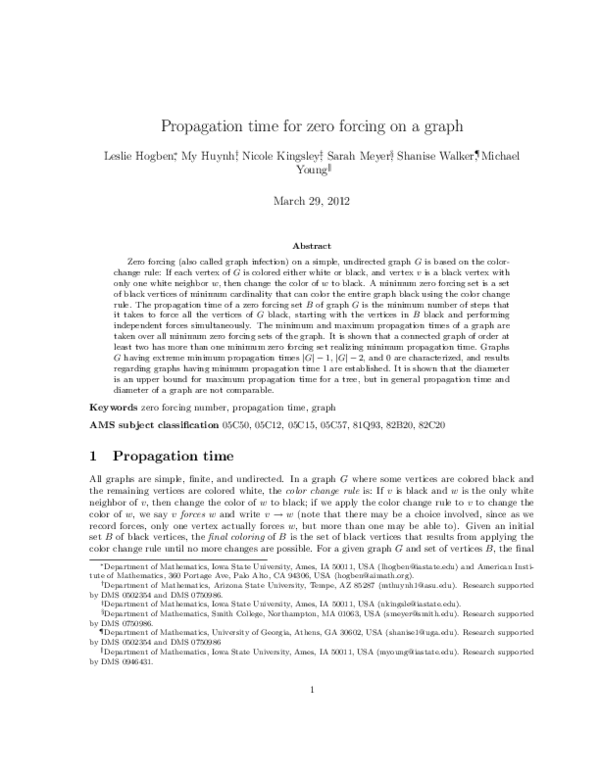 (PDF) Propagation time for zero forcing on a graph