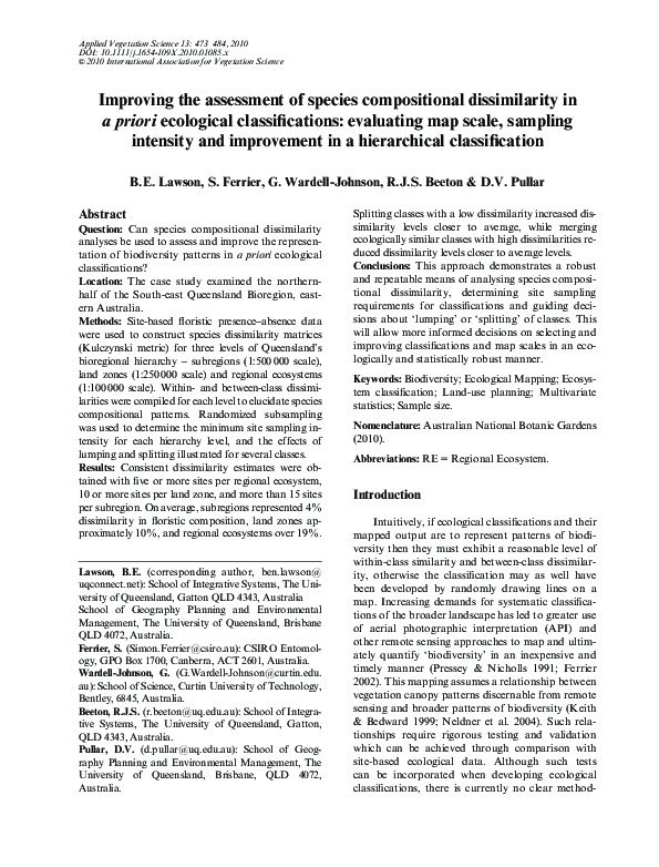 (PDF) Improving the assessment of species compositional dissimilarity in a priori ecological ...
