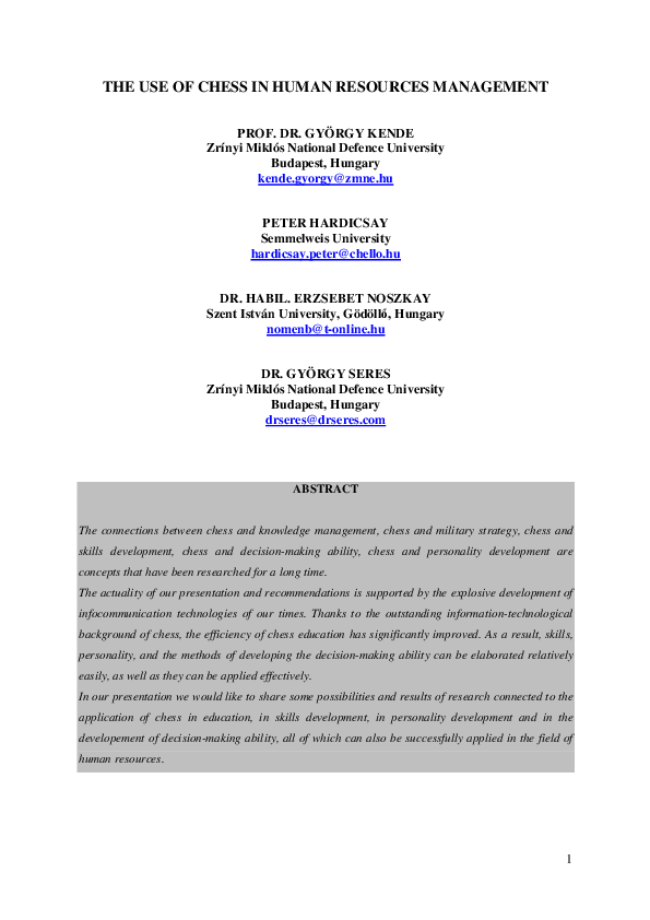 (PDF) The Use of Chess in Human Resources Management