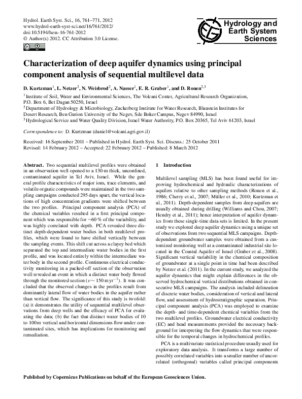 Characterization of deep aquifer dynamics using principal component analysis of sequential ...