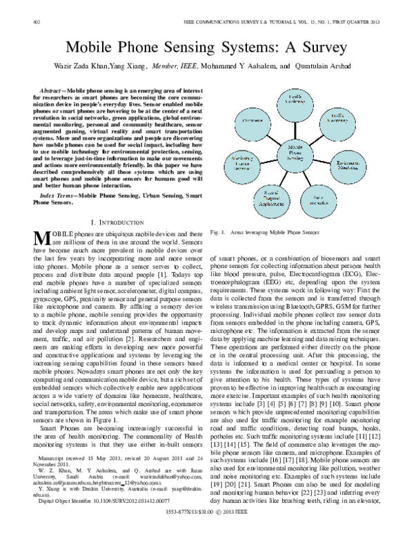 (PDF) Mobile Phone Sensing Systems: A Survey