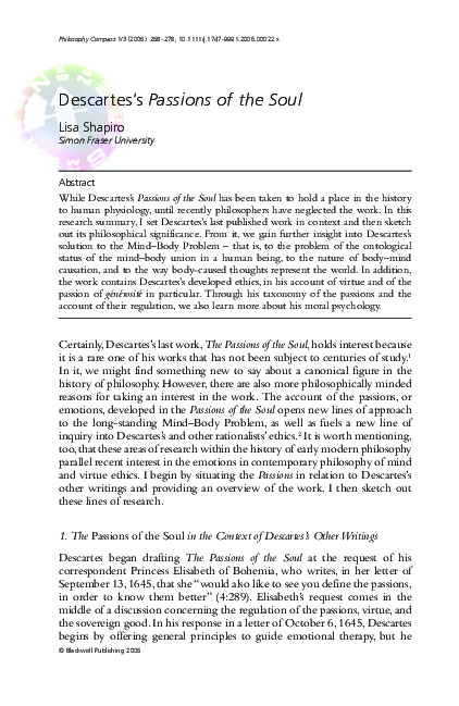 (PDF) Descartes's Passions of the Soul