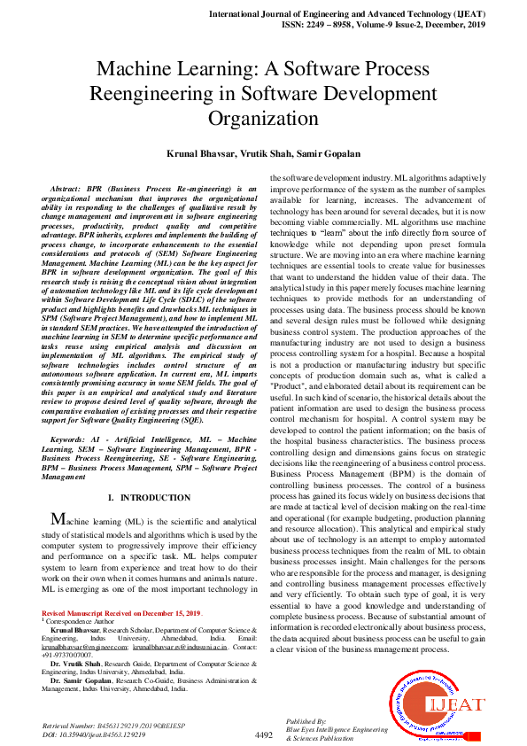 (PDF) Machine Learning: A Software Process Reengineering in Software ...