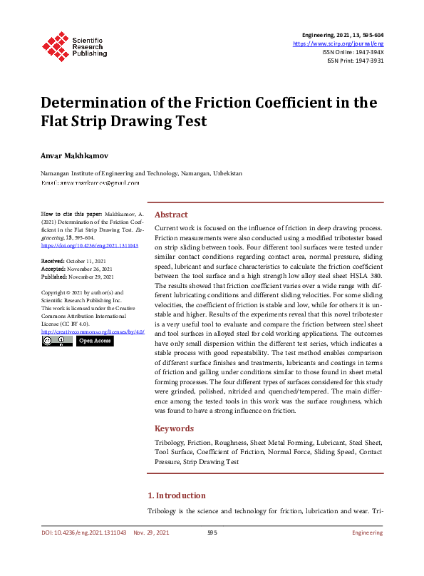 (PDF) Determination of the Friction Coefficient in the Flat Strip ...