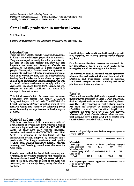 (PDF) Camel milk production in northern Kenya