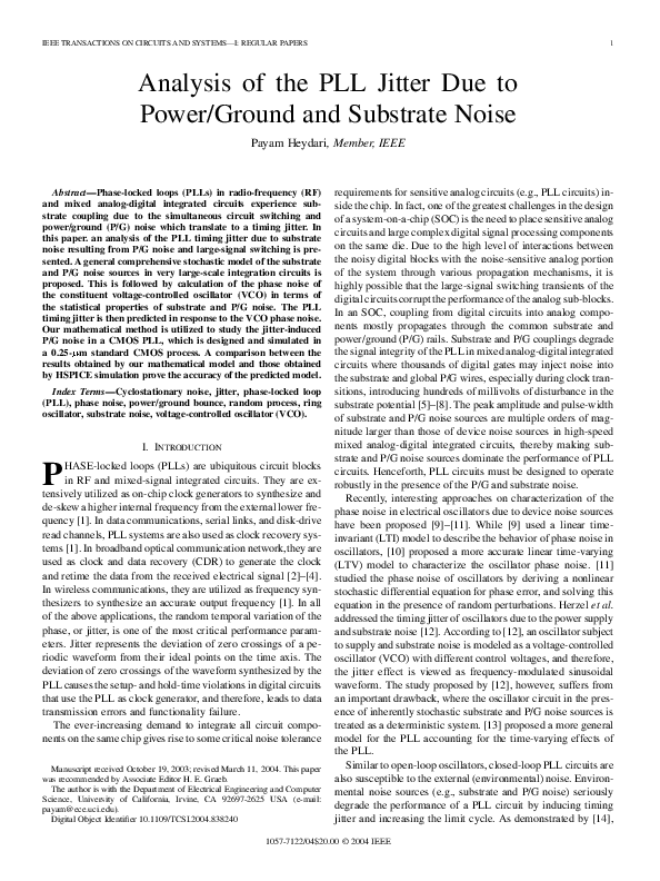 (PDF) Analysis of the PLL Jitter Due to Power/Ground and Substrate Noise