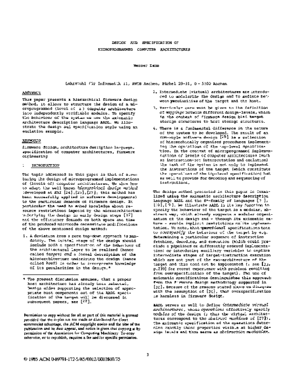 (PDF) Design and specification of microprogrammed computer architectures
