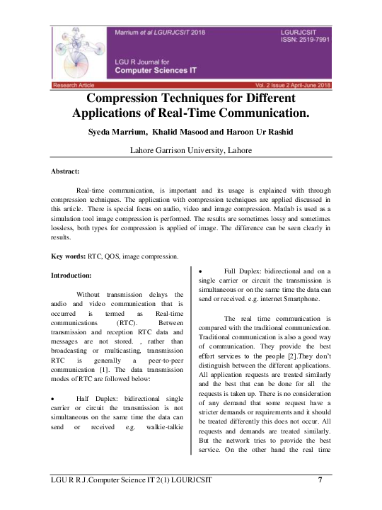 (PDF) Compression Techniques for Different Applications of Real-Time Communication