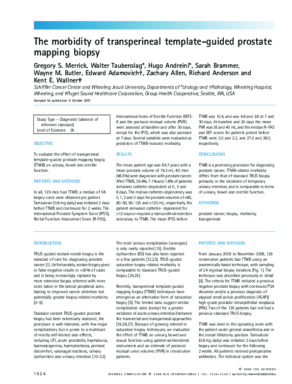 (PDF) The morbidity of transperineal template-guided prostate mapping ...