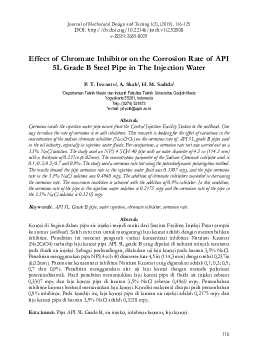 (PDF) Effect of Chromate Inhibitor on the Corrosion Rate of API 5L ...