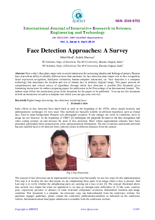 Pdf Face Detection Approaches A Survey