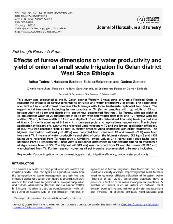 (PDF) Effects of furrow dimensions on water productivity and yield of ...