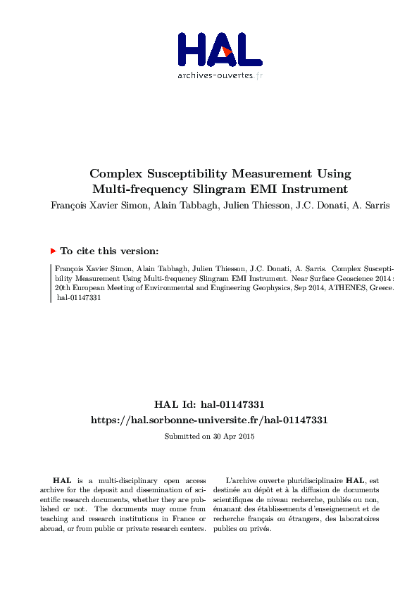 (PDF) Complex Susceptibility Measurement Using Multi-frequency Slingram ...