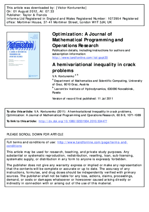 (PDF) Optimization: A Journal of Mathematical Programming and ...