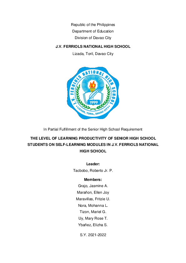 (PDF) THE LEVEL OF LEARNING PRODUCTIVITY OF SENIOR HIGH SCHOOL STUDENTS ...