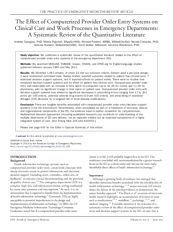 (PDF) The Effect of Computerized Provider Order Entry Systems on ...
