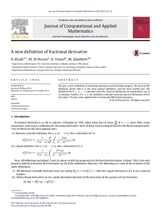 Pdf A New Definition Of Fractional Derivative