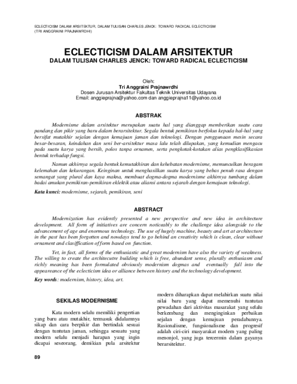 (PDF) Eclecticism Dalam Arsitektur Dalam Tulisan Charles Jenck: Toward ...
