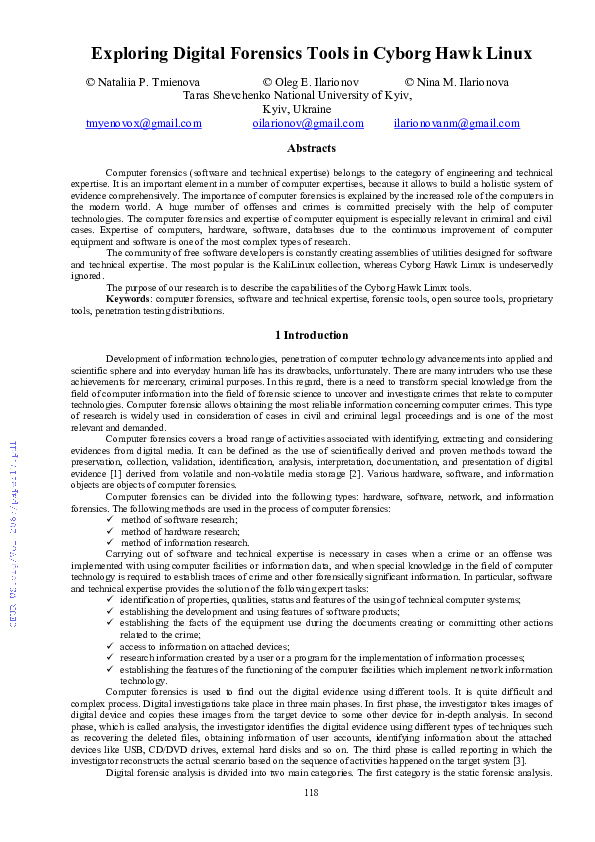 (PDF) Exploring Digital Forensics Tools in Cyborg Hawk Linux