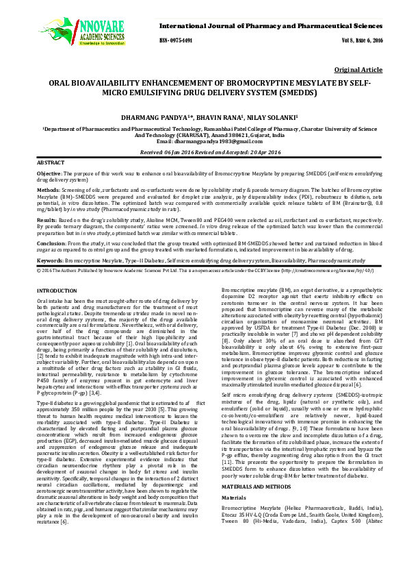 (PDF) Oral Bioavailability Enhancemement of Bromocryptine Mesylate by ...