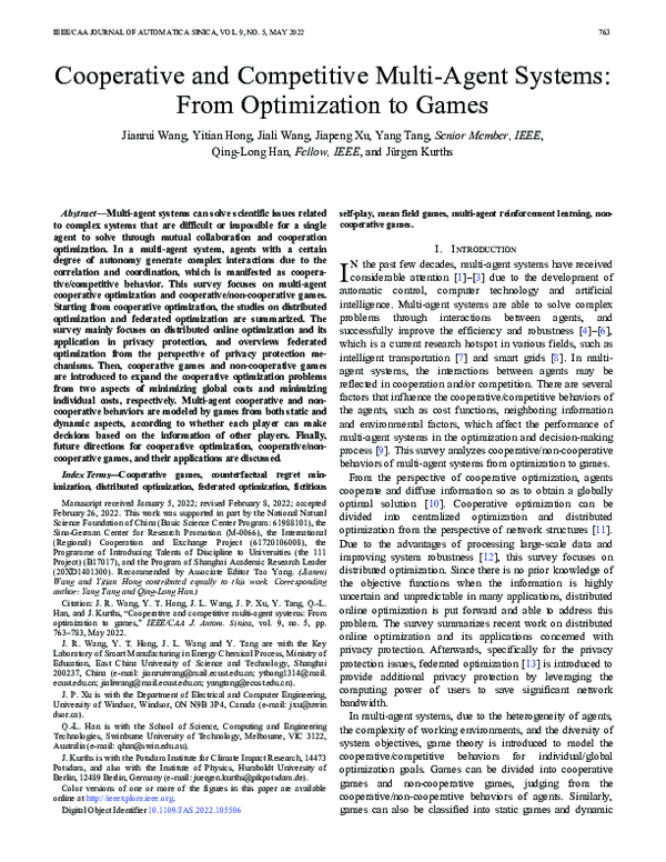 (PDF) Cooperative and Competitive Multi-Agent Systems: From ...