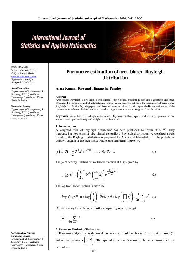 (PDF) Parameter estimation of area biased Rayleigh distribution