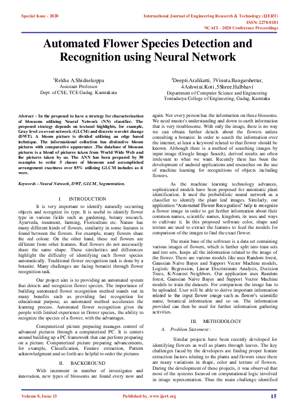 Pdf Automated Flower Species Detection And Recognition Using Neural
