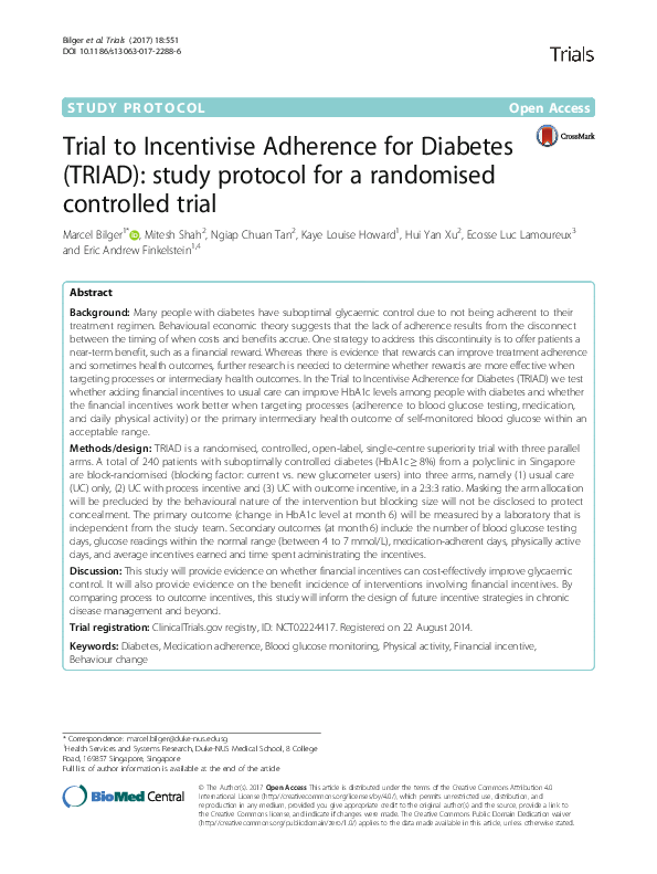 (PDF) Trial to Incentivise Adherence for Diabetes (TRIAD): study ...