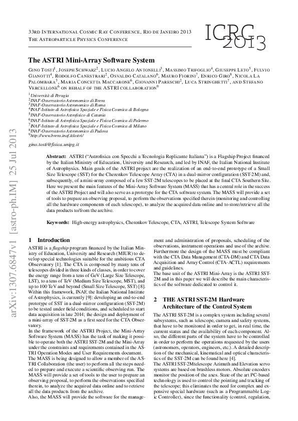 (PDF) ASTRI/CTA Mini-Array Software Overview