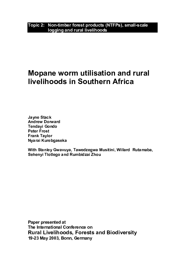 (PDF) Mopane worm utilisation and rural livelihoods in Southern Africa