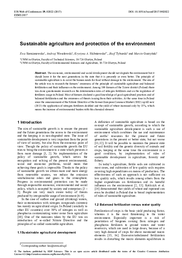 (PDF) Sustainable agriculture and protection of the environment