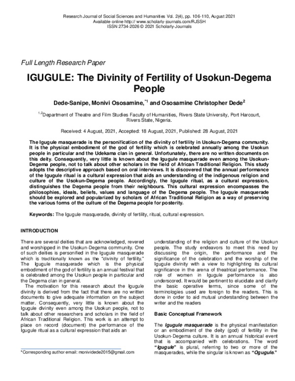 (PDF) IGUGULE: The Divinity of Fertility of Usokun-Degema People