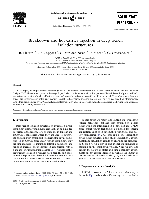 (PDF) Breakdown and hot carrier injection in deep trench isolation ...