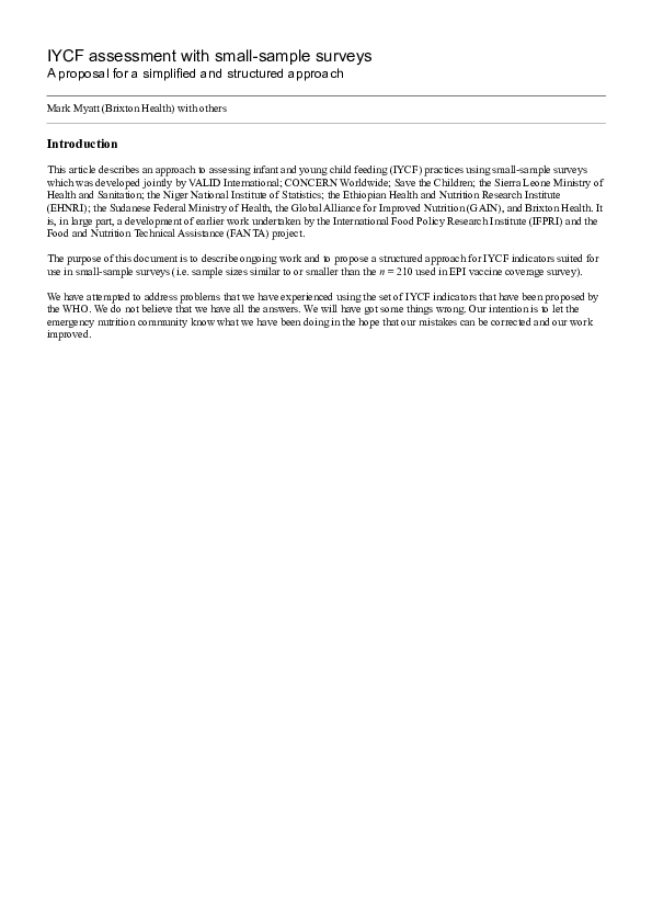 (PDF) IYCF assessment with small-sample surveys - A proposal for a ...