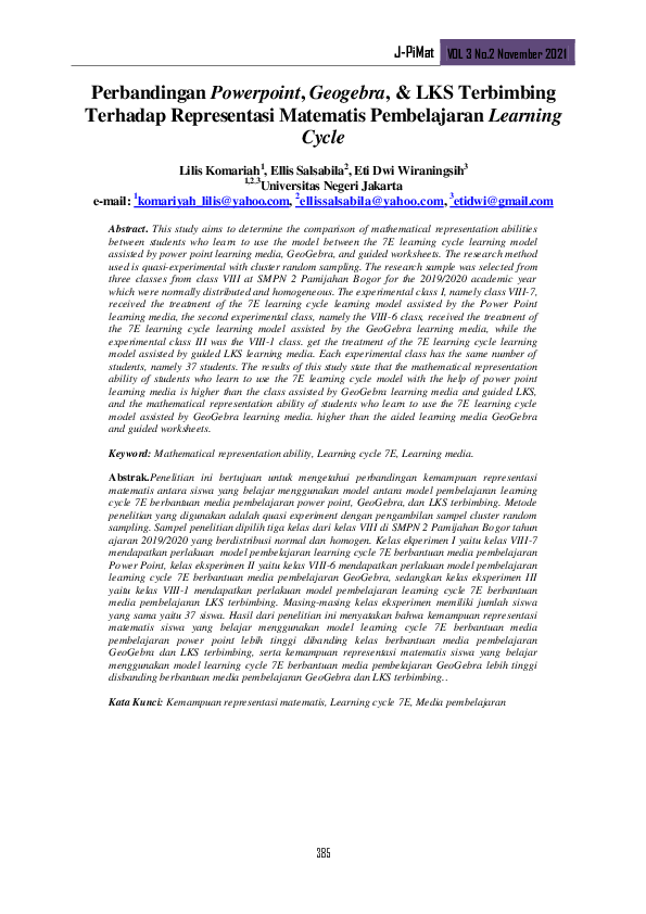 (PDF) Perbandingan Antara Model Pembelajaran Learning Cycle 7E Berbantuan Media Pembelajaran ...