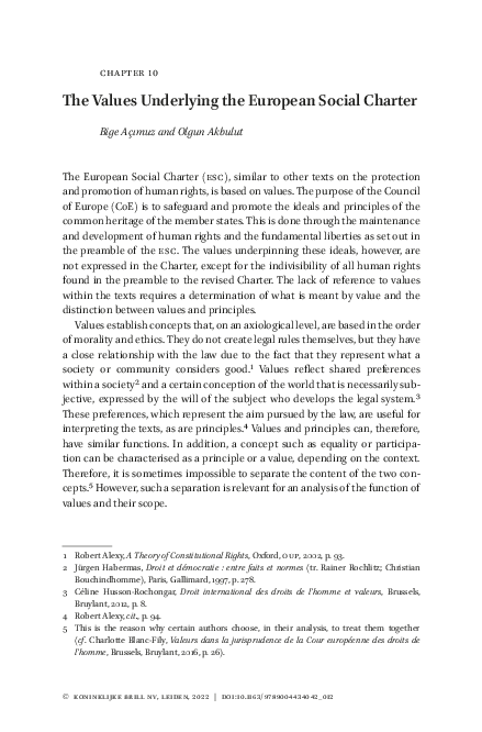 (PDF) Chapter 10- The Values Underlying the European Social Charter