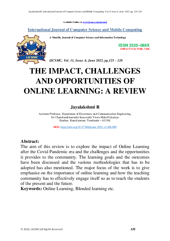 (PDF) THE IMPACT, CHALLENGES AND OPPORTUNITIES OF ONLINE LEARNING: A REVIEW