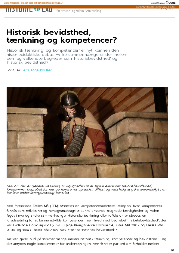 (PDF) Historisk bevidsthed, tænkning og kompetencer
