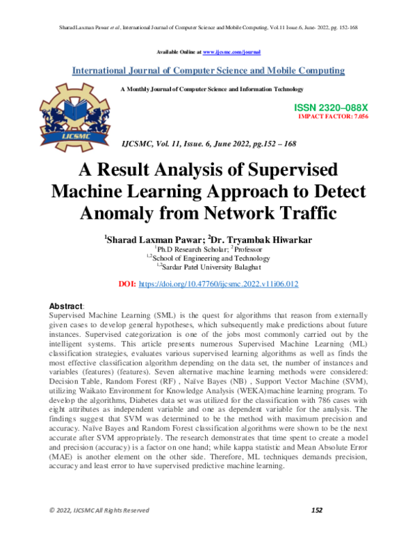 (PDF) A Result Analysis of Supervised Machine Learning Approach to ...