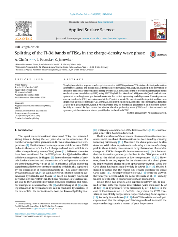 (PDF) Splitting of the Ti-3d bands of TiSe2 in the charge-density wave ...