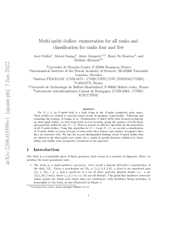 Pdf Multi Qubit Doilies Enumeration For All Ranks And Classification