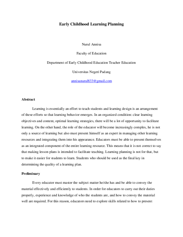 (PDF) Early Childhood Learning Planning