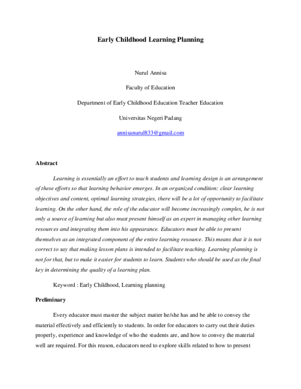 (PDF) Early Childhood Learning Planning