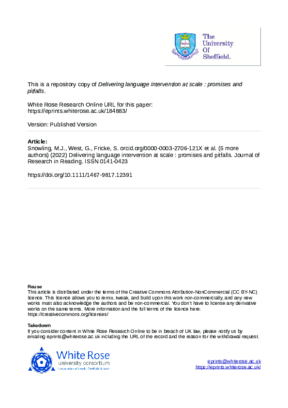 (PDF) Delivering language intervention at scale: promises and pitfalls ...