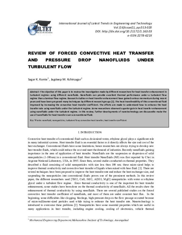 (PDF) Review of Forced Convective Heat Transfer and Pressure Drop Nanofluids Under Turbulent Flow